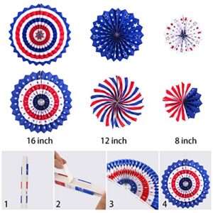 Patriotic Birthday Party Decorations Red White and Blue Birthday Decorations with Patriotic Balloons Happy Birthday Banner Paper Pompoms Star Streamer for American Theme 4th of July Party Decor (B)