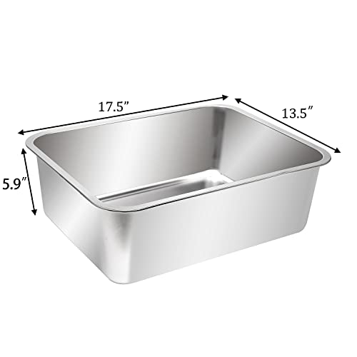 Kichwit Stainless Steel Litter Box for Cat, Non Stick Smooth Surface (17.5" L x 13.5" W x 6" H)