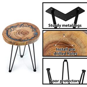 BTEOBFY Natural Wood Side Table with Epoxy Finish - Live Edge Design and Hairpin Legs - Perfect for Living Room as Coffee Table or End Table - 20 Inches Tall