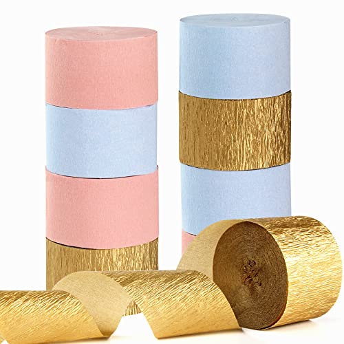 Pink-Blue Gender-Reveal Party-Decorations Streamers - 9 Rolls Wedding Bachelorette Engagement Crepe Tissue Paper Streamer Birthday Baby Bridal Shower Garland Decor Panduola