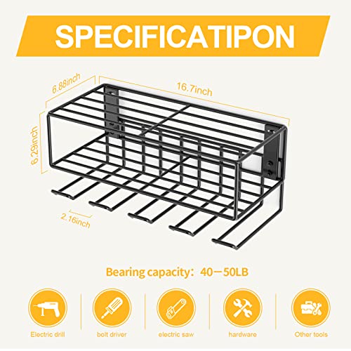 CoolShare Power Tool Organizer Wall Mount,Metal Heavy Duty Floating Tool Shelf,3 Layers Cordless Drill Storage Rack,Screwdriver and Drill Holder,Battery Rack for Garage,Good Father's Day Gifts(1 Pack)