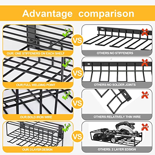 CoolShare Power Tool Organizer Wall Mount,Metal Heavy Duty Floating Tool Shelf,3 Layers Cordless Drill Storage Rack,Screwdriver and Drill Holder,Battery Rack for Garage,Good Father's Day Gifts(1 Pack)