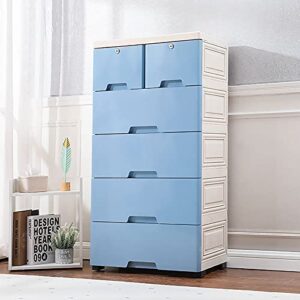 plastic drawers dresser, 19.7x13.8x40.1" furniture storage tower unit with wheel furniture storage tower unit closet drawers tall dresser organizer, for clothes,playroom,bedroom - 6 drawer (blue)