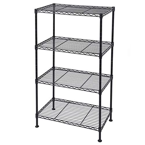 Kcelarec 4 Tier Adjustable Storage Shelf Metal Storage Rack Wire Shelving Unit 335Lbs Capacity 19.69" L x 11.8" W x 31.5" H for Laundry Bathroom Kitchen Black