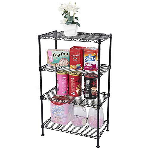 Kcelarec 4 Tier Adjustable Storage Shelf Metal Storage Rack Wire Shelving Unit 335Lbs Capacity 19.69" L x 11.8" W x 31.5" H for Laundry Bathroom Kitchen Black