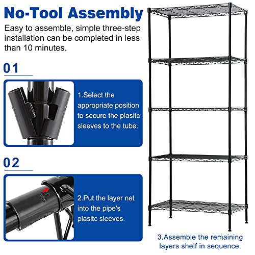 5-Tier Storage Shelves Wire Shelving Unit Large Metal Shelf 60”x24”x14” 750 LBS Capacity NSF Certified Utility Steel Organizer Wire Rack for Kitchen Garage Pantry Laundry Bathroom Closet,Black