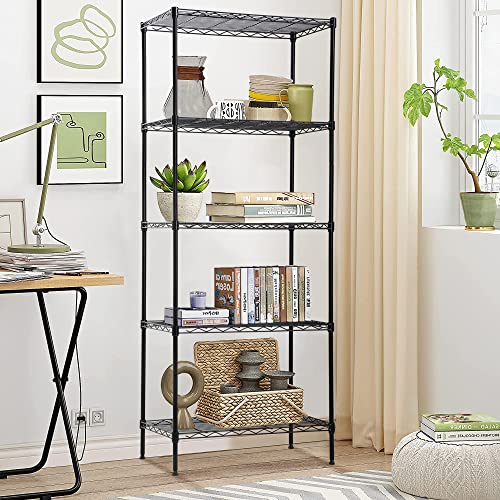 5-Tier Storage Shelves Wire Shelving Unit Large Metal Shelf 60”x24”x14” 750 LBS Capacity NSF Certified Utility Steel Organizer Wire Rack for Kitchen Garage Pantry Laundry Bathroom Closet,Black