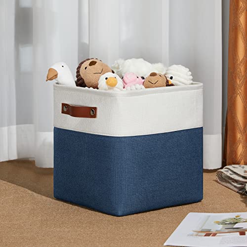 DULLEMELO Collapsible Bundle Baskets 4 Cube Baskets 11"x11"x11" + 2 Narrow Baskets 15"x6"x5.5"（White&Blue