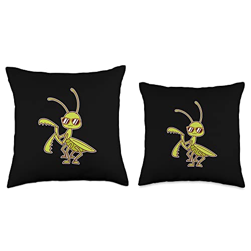 Kawaii Praying Mantis Designs Cool Praying Mantis with Sunglasses-Insect Lover Throw Pillow, 16x16, Multicolor