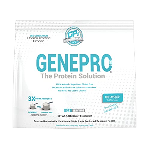 Genepro Unflavored Protein Powder - New Formula - Lactose-Free, Gluten-Free, & Non-GMO Whey Isolate Supplement Shake (3rd Generation, 128 Servings)