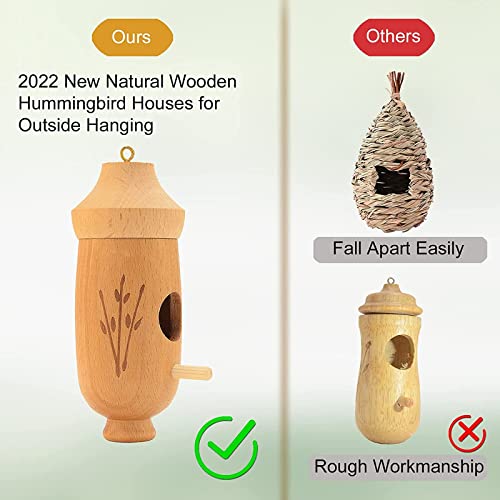 2023 Bird houses- Natural Wooden for Outside Hanging, hummingbird Swinging Nest for Garden Window Outdoor Home, 3 Packs