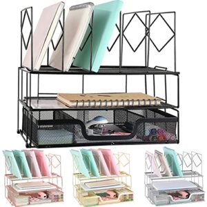 gianotter desk organizers and accessories, office supplies desk organizer with sliding drawer, double tray and 5 upright sections (black)