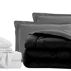 Elegant Comfort 7-Piece Bed-in-a-Bag Comforter & Sheet Set- Luxury 1500 Thread Count 7-Piece Full Size Bed-in-a-Bag, Super Cozy Bed Sheets and Comforter Set, Wrinkle and Stain Resistant, Black/Gray