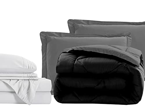 Elegant Comfort 7-Piece Bed-in-a-Bag Comforter & Sheet Set- Luxury 1500 Thread Count 7-Piece Full Size Bed-in-a-Bag, Super Cozy Bed Sheets and Comforter Set, Wrinkle and Stain Resistant, Black/Gray