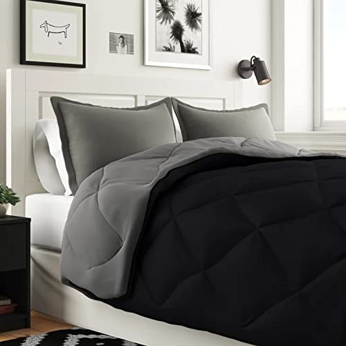 Elegant Comfort 7-Piece Bed-in-a-Bag Comforter & Sheet Set- Luxury 1500 Thread Count 7-Piece Full Size Bed-in-a-Bag, Super Cozy Bed Sheets and Comforter Set, Wrinkle and Stain Resistant, Black/Gray