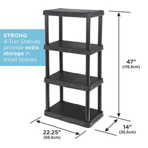 BLACK+DECKER, 4-Tier Light Duty Storage Shelf, 50lbs/Shelf (47”H x 22.1”W x 14.3”D), Plastic Shelving Unit