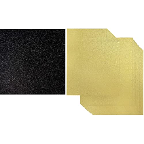 35 Sheets Glitter Cardstock - 20 Sheets 8.5x11 Inch Double Sided Gold Glitter Cardstock Paper & 15 Sheets 12" x 12" Single Sided Black CardStock for Cricut, Card Stock for DIY Projects - 250 GSM