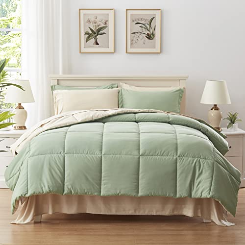 Anluoer King Size Bed in a Bag 7 Pieces, Sage Green Bed Comforter Set with Comforter and Sheets, All Season Bedding Sets with 1 Comforter, 2 Pillow Shams, 2 Pillowcases, 1 Flat Sheet, 1 Fitted Sheet