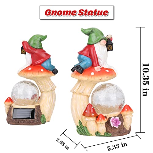 Ovewios Garden Gnome Statue, Garden Statues Gnome Climb on Mushroom with Globe Solar Light, Lawn Ornaments Outdoor Decor for Patio Yard Porch Gifts