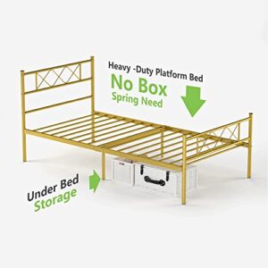 Weehom Twin Size Metal Bed Frame Mattress Foundation/Platform Bed Heavy Duty Steel Slat Best for Kids Adults Student Gold