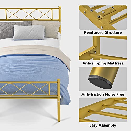 Weehom Twin Size Metal Bed Frame Mattress Foundation/Platform Bed Heavy Duty Steel Slat Best for Kids Adults Student Gold