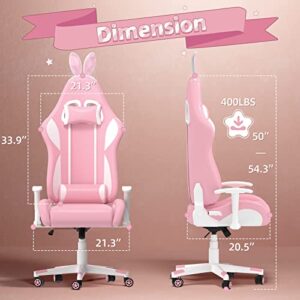 MUZII Pink Gaming Chair, Video Game Chairs, Racing Office Gaming Chairs for Adults Girls, PU Leather Computer Chair, PC Gamer Chair with Headrest and Lumbar Support