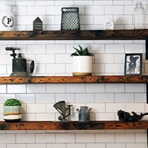 Modern Timber Craft Reclaimed Wood Wall Shelves | 2" Thickness | 42" L x 6" D | Easy-to-Install | Steel Angle Shelf Brackets Included | Rustic Decoration