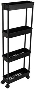 sooyee 4 tier slim storage cart,rolling storage cart,narrow shelf,bathroom rack,mobile shelving unit organizer for kitchen, bathroom, laundry room, black