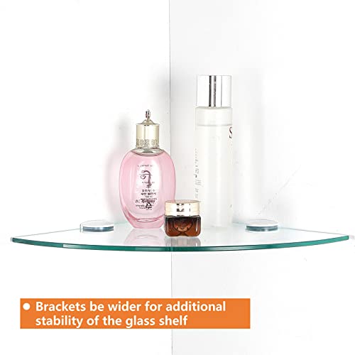 APROTOSS 12-inch Glass Corner Shelf and Glass Shelves for Shower Features Sturdy White Brackets for a Modern Look. Glass Bathroom Shelves Perfect for Displaying Toiletries and Decor