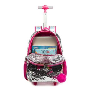 Meetbelify Girls Rolling Backpack Wheels Backpacks for Kids Luggage Wheeled Sequin Sparkly Trolley Trip Suitcase for Elementary Preschool Girls Panda Travel Backpack with Lunch Box for Picnic