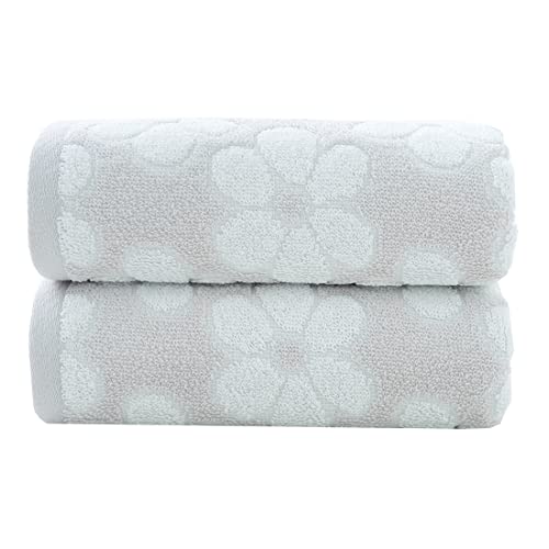 Pidada Hand Towels Set of 2 Floral Pattern 100% Cotton Soft Absorbent Decorative Towel for Bathroom 13.4 x 29.1 Inch (Light Grey)