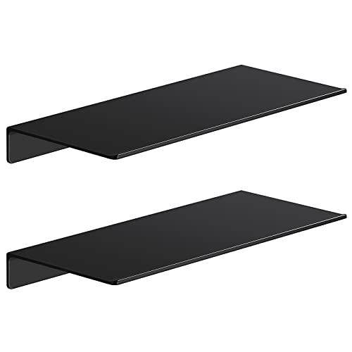 Black Floating Shelves for Wall Storage, Metal Wall Shelves for Living Room, Bathroom, Kitchen, 12” Small Display Shelves for Collectibles(2 PCS)