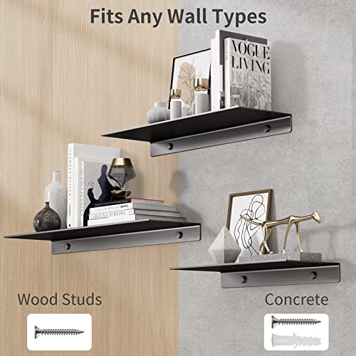 Black Floating Shelves for Wall Storage, Metal Wall Shelves for Living Room, Bathroom, Kitchen, 12” Small Display Shelves for Collectibles(2 PCS)