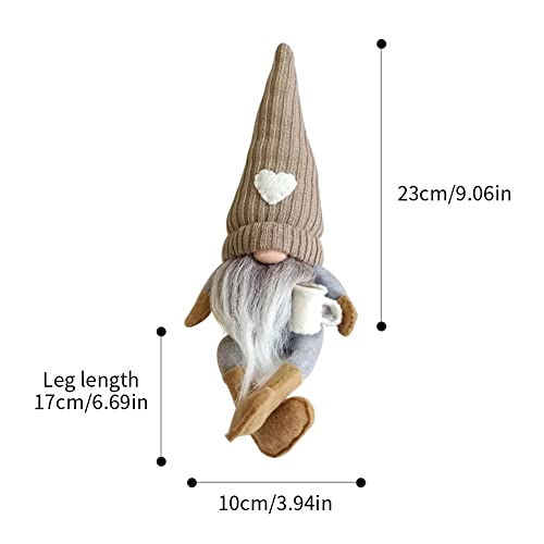 JstDoit 2 Pcs Coffee Gnomes Plush Bar Decor, Handmade Swedish Tomte Gnomes Gifts Farmhouse Scandinavian Figurine Gnome for Home Kitchen Coffee Station Table Shelf Decor (Brown)