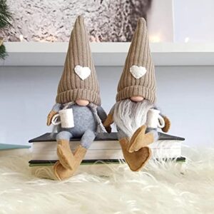 jstdoit 2 pcs coffee gnomes plush bar decor, handmade swedish tomte gnomes gifts farmhouse scandinavian figurine gnome for home kitchen coffee station table shelf decor (brown)