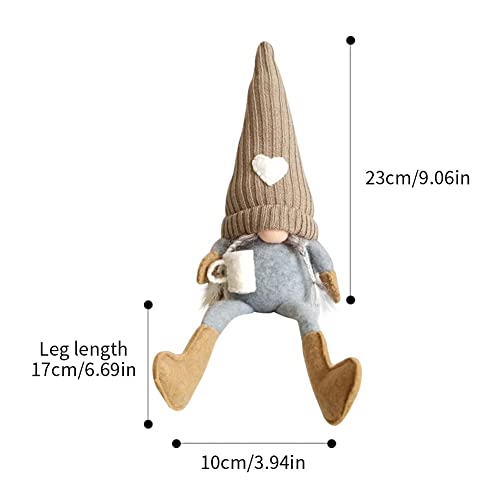 JstDoit 2 Pcs Coffee Gnomes Plush Bar Decor, Handmade Swedish Tomte Gnomes Gifts Farmhouse Scandinavian Figurine Gnome for Home Kitchen Coffee Station Table Shelf Decor (Brown)