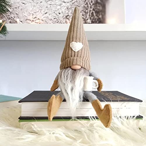 JstDoit 2 Pcs Coffee Gnomes Plush Bar Decor, Handmade Swedish Tomte Gnomes Gifts Farmhouse Scandinavian Figurine Gnome for Home Kitchen Coffee Station Table Shelf Decor (Brown)