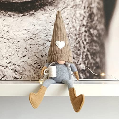 JstDoit 2 Pcs Coffee Gnomes Plush Bar Decor, Handmade Swedish Tomte Gnomes Gifts Farmhouse Scandinavian Figurine Gnome for Home Kitchen Coffee Station Table Shelf Decor (Brown)