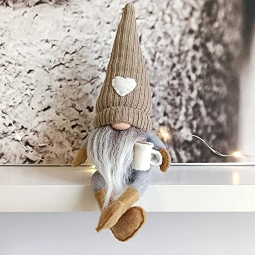 JstDoit 2 Pcs Coffee Gnomes Plush Bar Decor, Handmade Swedish Tomte Gnomes Gifts Farmhouse Scandinavian Figurine Gnome for Home Kitchen Coffee Station Table Shelf Decor (Brown)