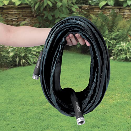 Aqua Joe AJFJH75-34-CTR-BLK Kink-Free Contractor Grade FiberJacket Garden Hose, 3/4-in Max. Water Flow, 650-PSI Burst Rating, BPA/Phthalate, Drinking Safe, For Garden, Auto Care, 75Ft, Black