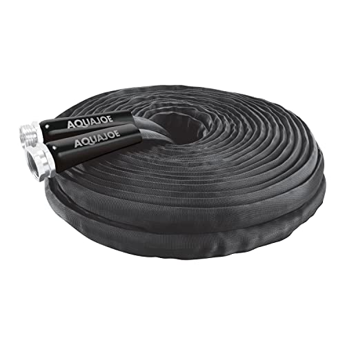 Aqua Joe AJFJH75-34-CTR-BLK Kink-Free Contractor Grade FiberJacket Garden Hose, 3/4-in Max. Water Flow, 650-PSI Burst Rating, BPA/Phthalate, Drinking Safe, For Garden, Auto Care, 75Ft, Black