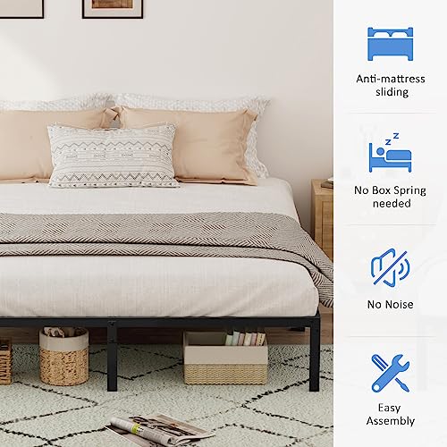 Mr IRONSTONE King Bed Frame, Platform Heavy Duty Steel Slat King Bed Frame with Storage, Anti-Slip Support, Metal King Size Bed Frame No Box Spring, Easy Assembly, Black