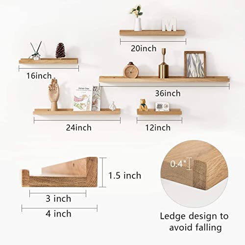 BEUGAWHOO Floating Shelf Natural Oak Wood Picture Ledge Shelf Wood Small Wall Shelf for Bedroom, Living Room, Bathroom,Kitchen, Office,16inch