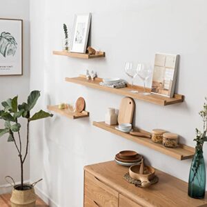 BEUGAWHOO Floating Shelf Natural Oak Wood Picture Ledge Shelf Wood Small Wall Shelf for Bedroom, Living Room, Bathroom,Kitchen, Office,16inch