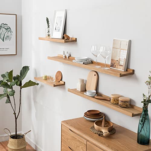 BEUGAWHOO Floating Shelf Natural Oak Wood Picture Ledge Shelf Wood Small Wall Shelf for Bedroom, Living Room, Bathroom,Kitchen, Office,16inch