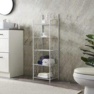 Kings Brand Furniture - 5 Tier Bathroom Storage Shelf Unit, Free-Standing Metal Rack Shelving for Kitchen, Living Room, Hallway, White