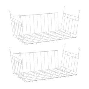 closetmaid 17 inch wide hanging basket wire shelving accessory for closet shelves, pantry organizer, kitchen, and bathroom storage, white (2 pack)