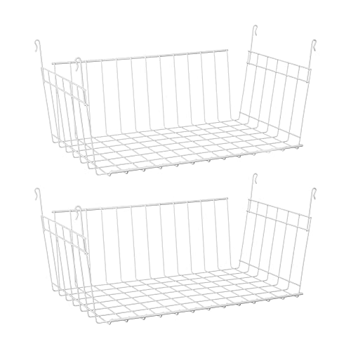 ClosetMaid 17 Inch Wide Hanging Basket Wire Shelving Accessory for Closet Shelves, Pantry Organizer, Kitchen, and Bathroom Storage, White (2 Pack)