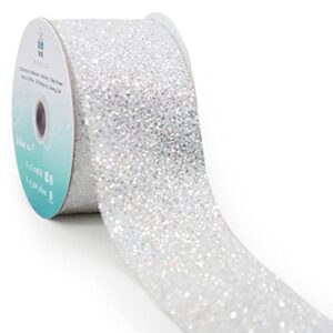 ct craft llc sparking silver glitter wired ribbon for home decor, gift wrapping, diy crafts, 2.5” x 10 yards x 1 roll - white/confetti