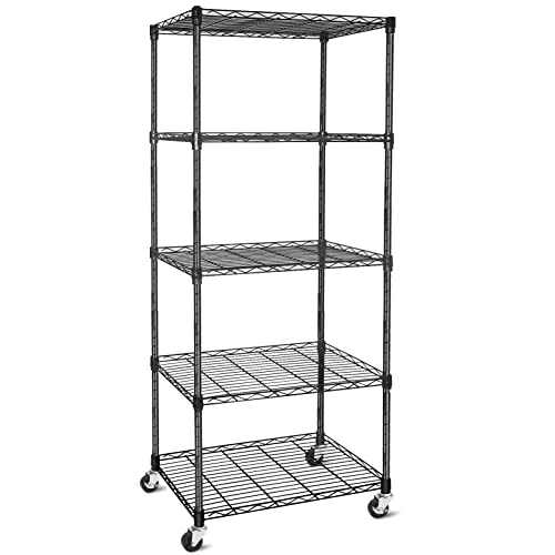 Pusalxl NSF Certified Storage Shelves Heavy Duty Steel Wire Shelving Unit with Wheels and Adjustable Feet Used as Pantry Shelf Garage or Kitchen Shelving - (13.8"x23.6"x59" 5-Tier)